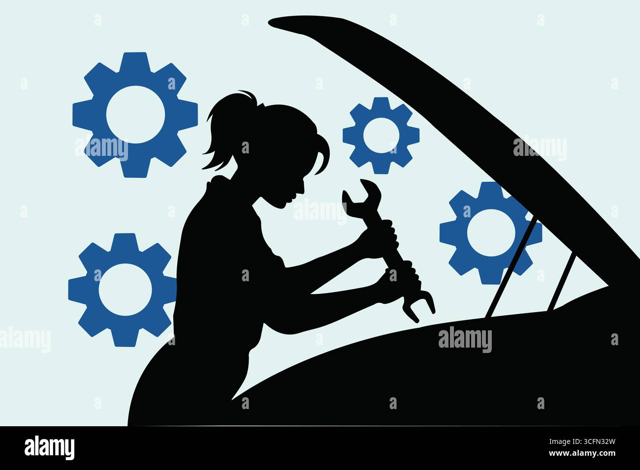 Mechanic Silhouette with Wrench and Gears – Automotive Repair Concept ...