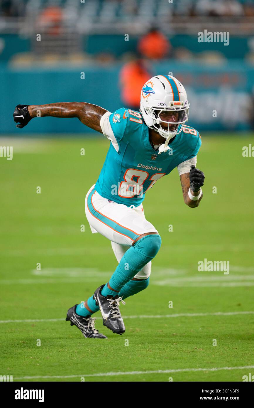 Miami Dolphins wide receiver Theo Wease Jr. (81) runs a play during an ...
