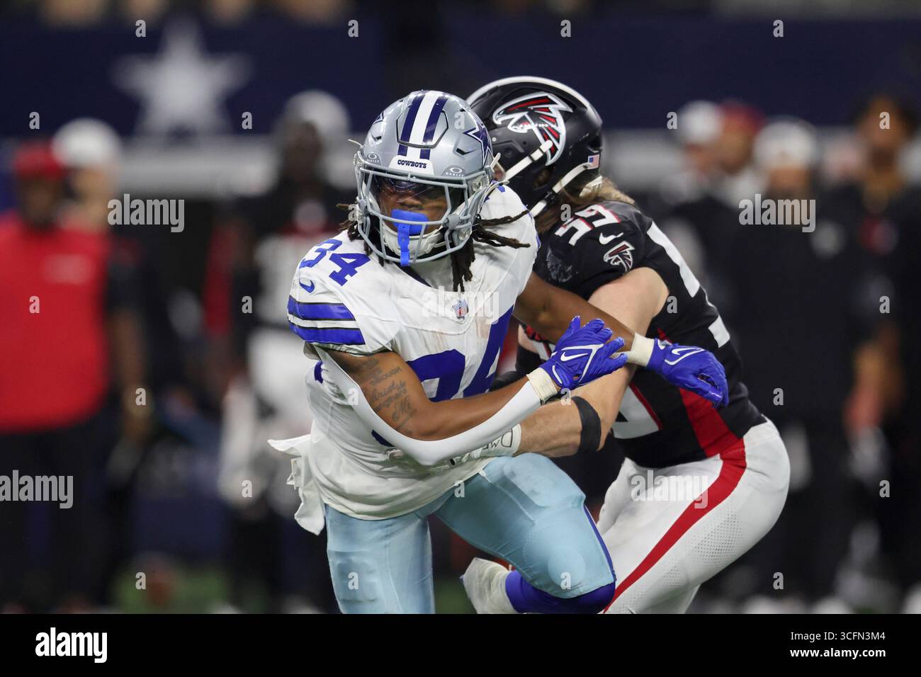 Dallas Cowboys running back Jaydon Blue (34) runs a route while ...