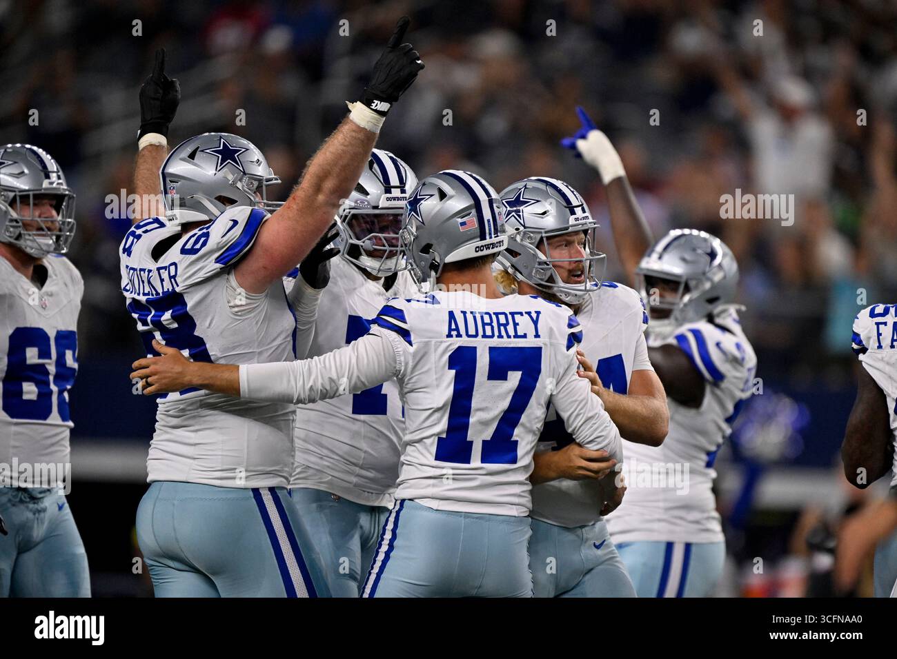 Dallas Cowboys place kicker Brandon Aubrey (17) celebrates with his ...