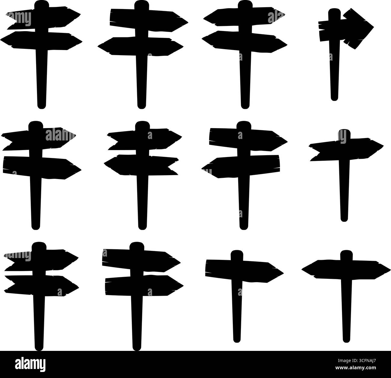 Illustration of set of wooden signpost with directional arrows ...