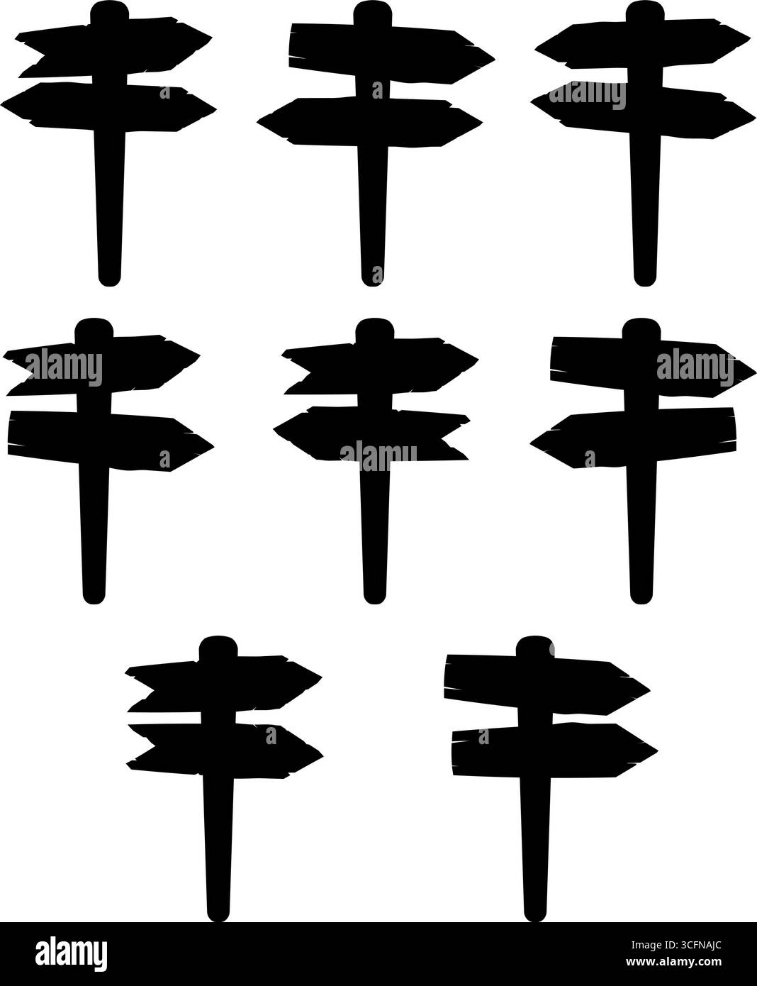 Illustration of set of wooden signpost with directional arrows ...