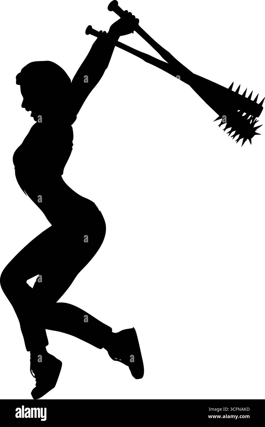 Abstract silhouette of a confident woman standing with a large spiked ...