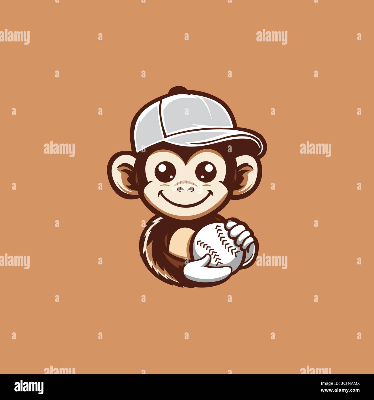 Vector Baseball Monkey Cartoon Mascot in Brown, soft brown and grey on ...