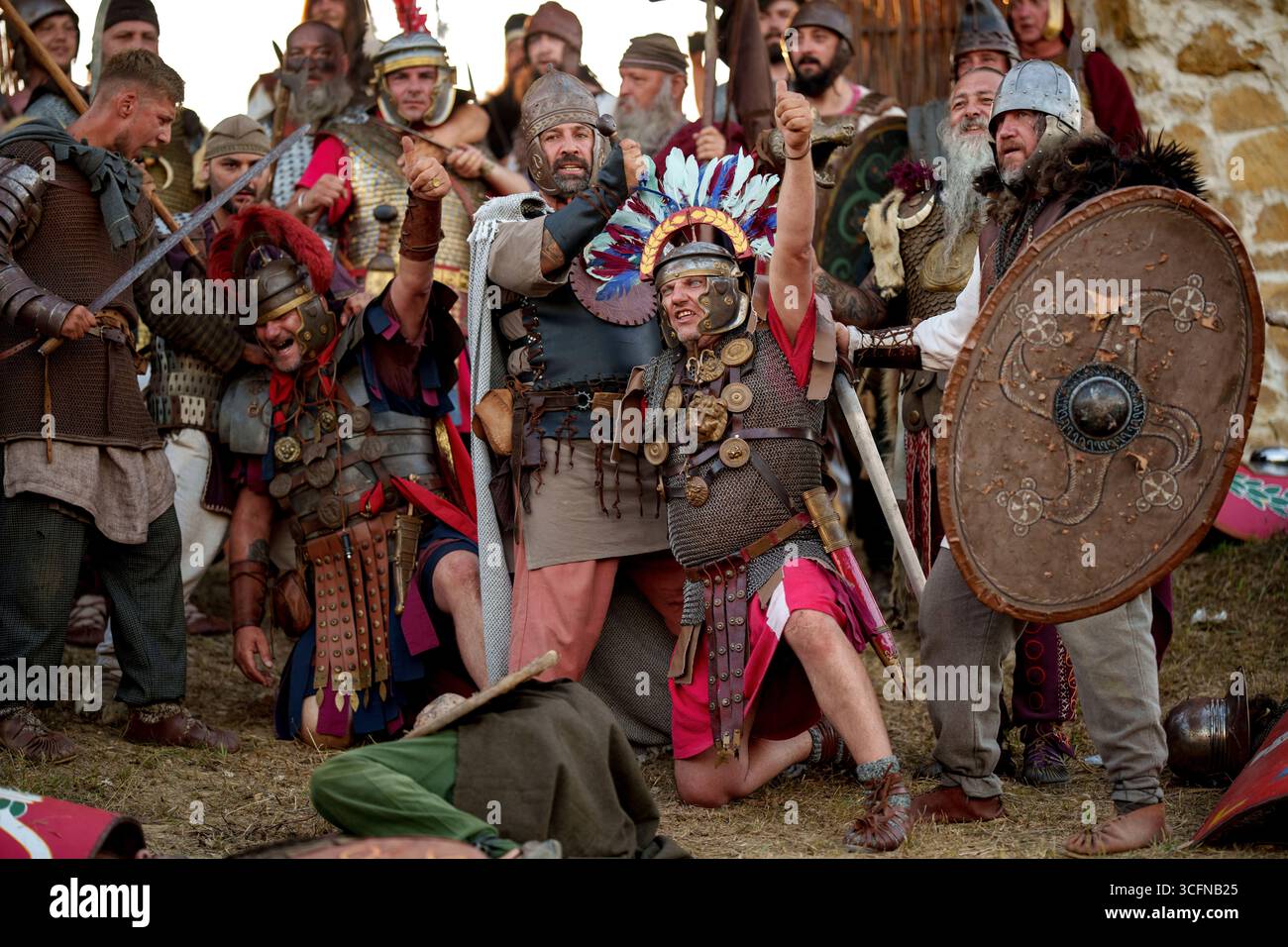 Members of historical groups wearing Roman soldiers and Dacian warriors ...