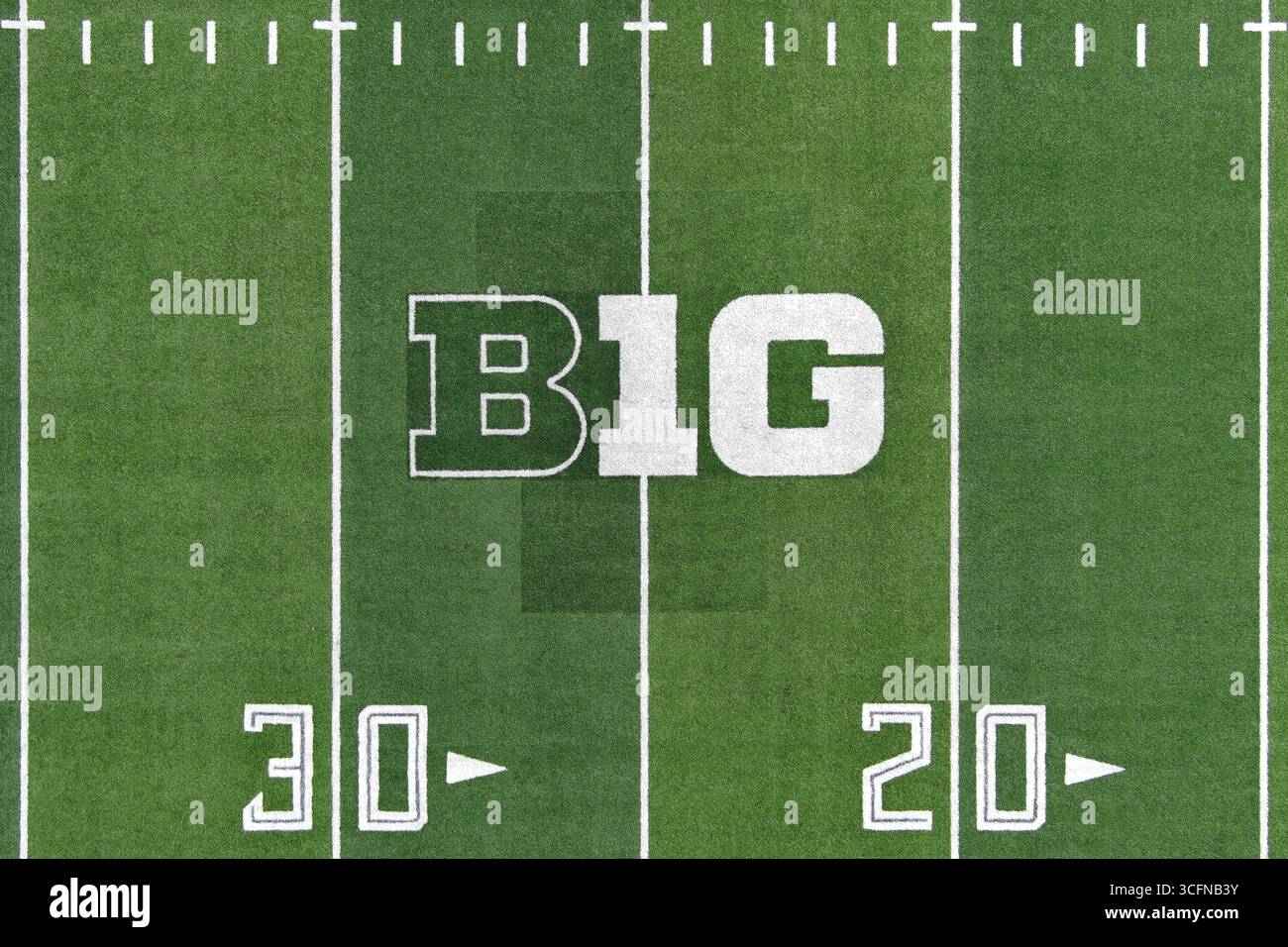 A general overall aerial view of the Big Ten Conference logo on the ...