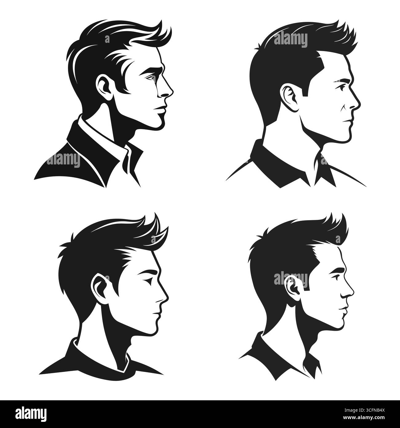 Collection of Mans Profile Silhouette with Short Haircut Vector Stock ...
