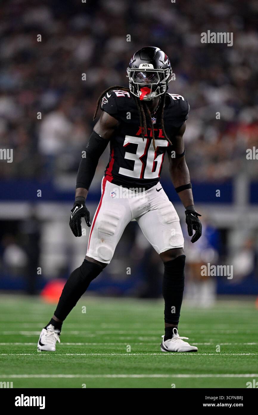 Atlanta Falcons linebacker Ronnie Harrison (36) gets into position ...