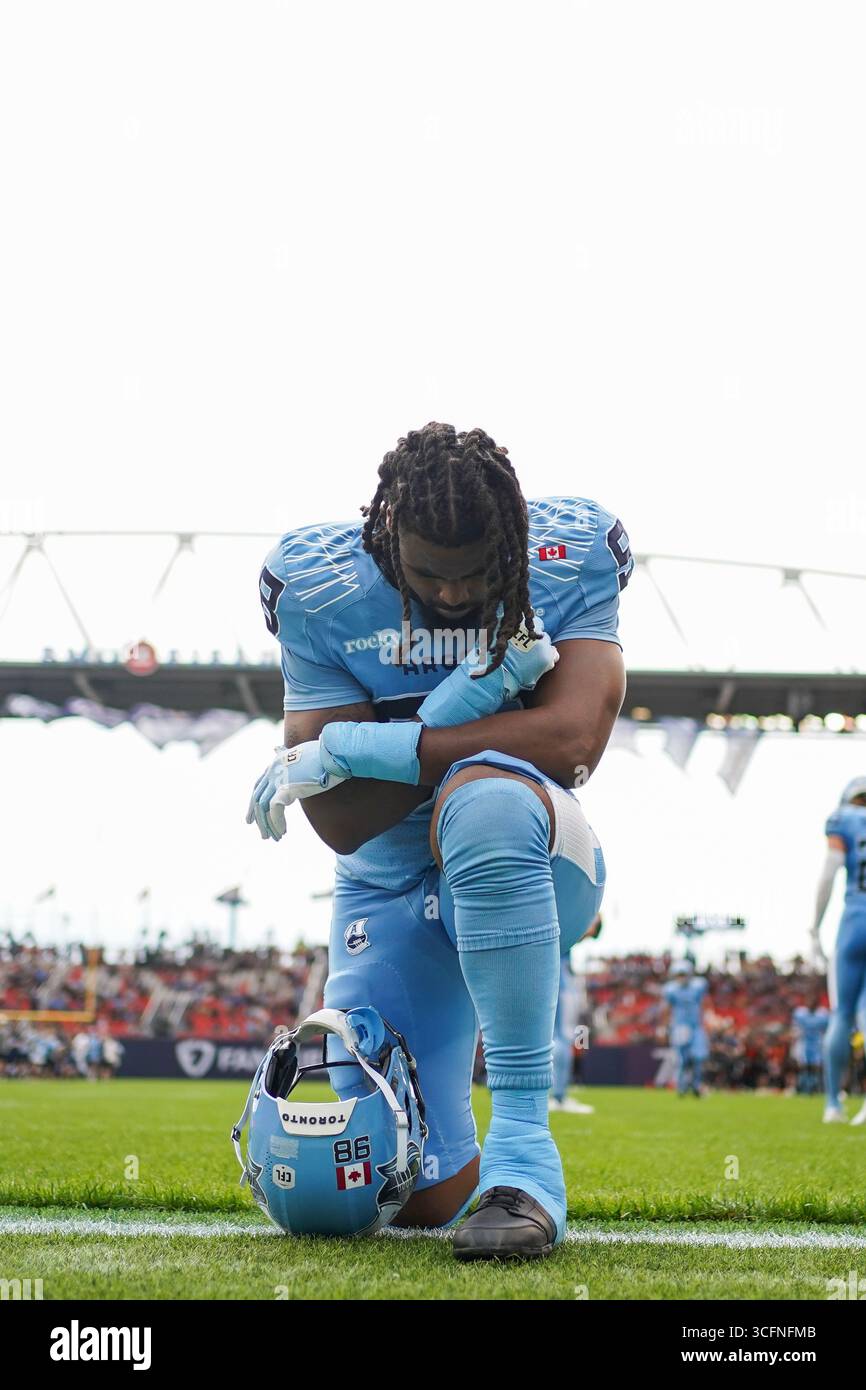 Defensive Line Da'Marcus Johnson #98 of Toronto Argonauts looks on ...