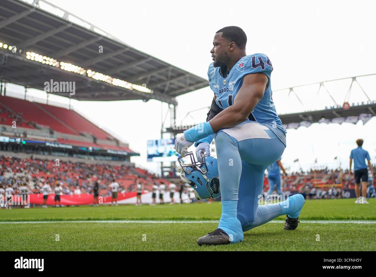 defensive line Jeremiah Ojo #44 of Toronto Argonauts before the game ...