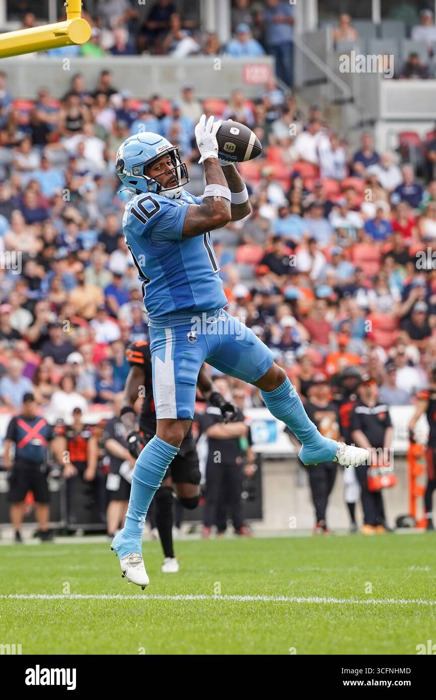 wide receiver Kevin Mital #10 of Toronto Argonauts catches a touchdown ...