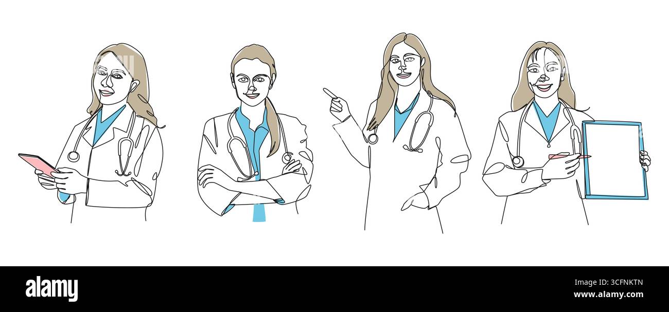 Set of minimalist continuous line art drawing illustrations of female ...
