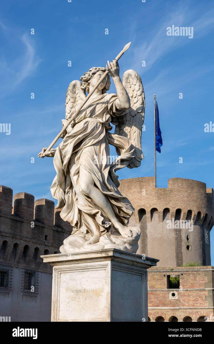 Rome, Italy - August 16, 2019: Statue of an angel on the foot bridge of ...