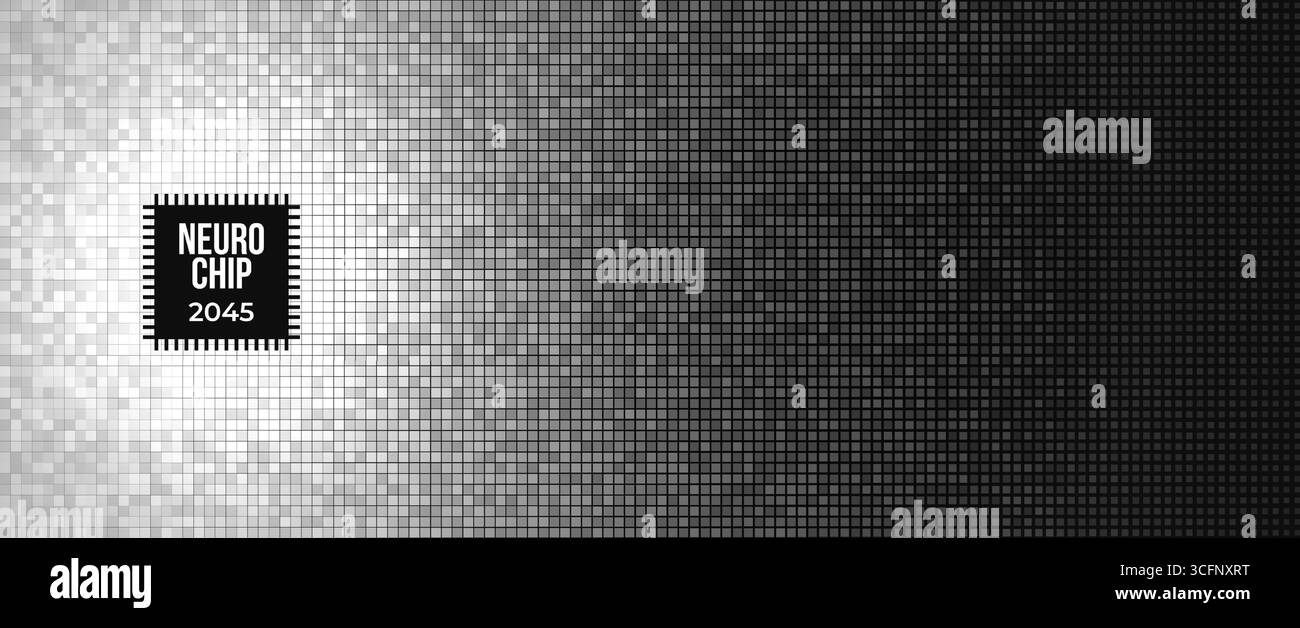 Pixel Grid And Neuro Chip 2045 Text On Digital Tiles Gradient Tech ...