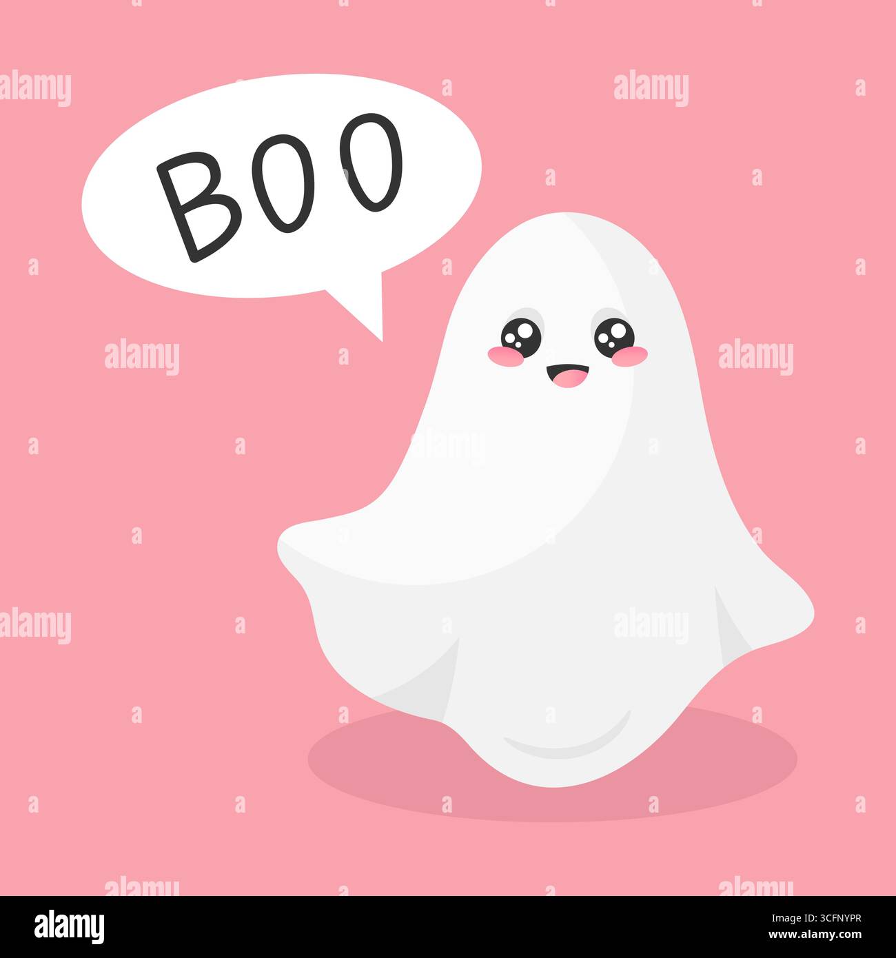 Cute ghost in sheet saying boo. Halloween greetings. Vector ...