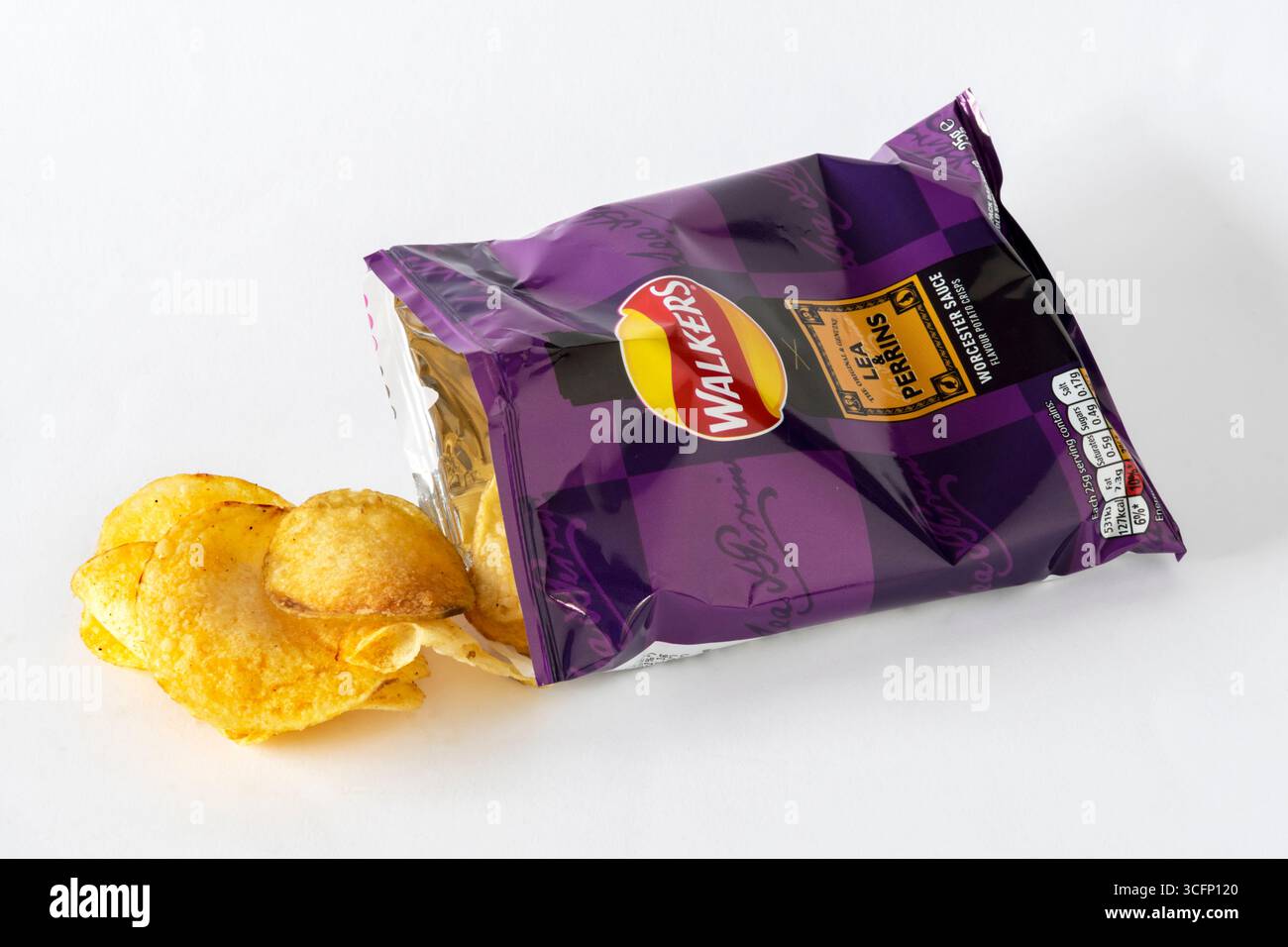 An opened packet of Walkers Lea & Perrins Worcester Sauce flavoured ...
