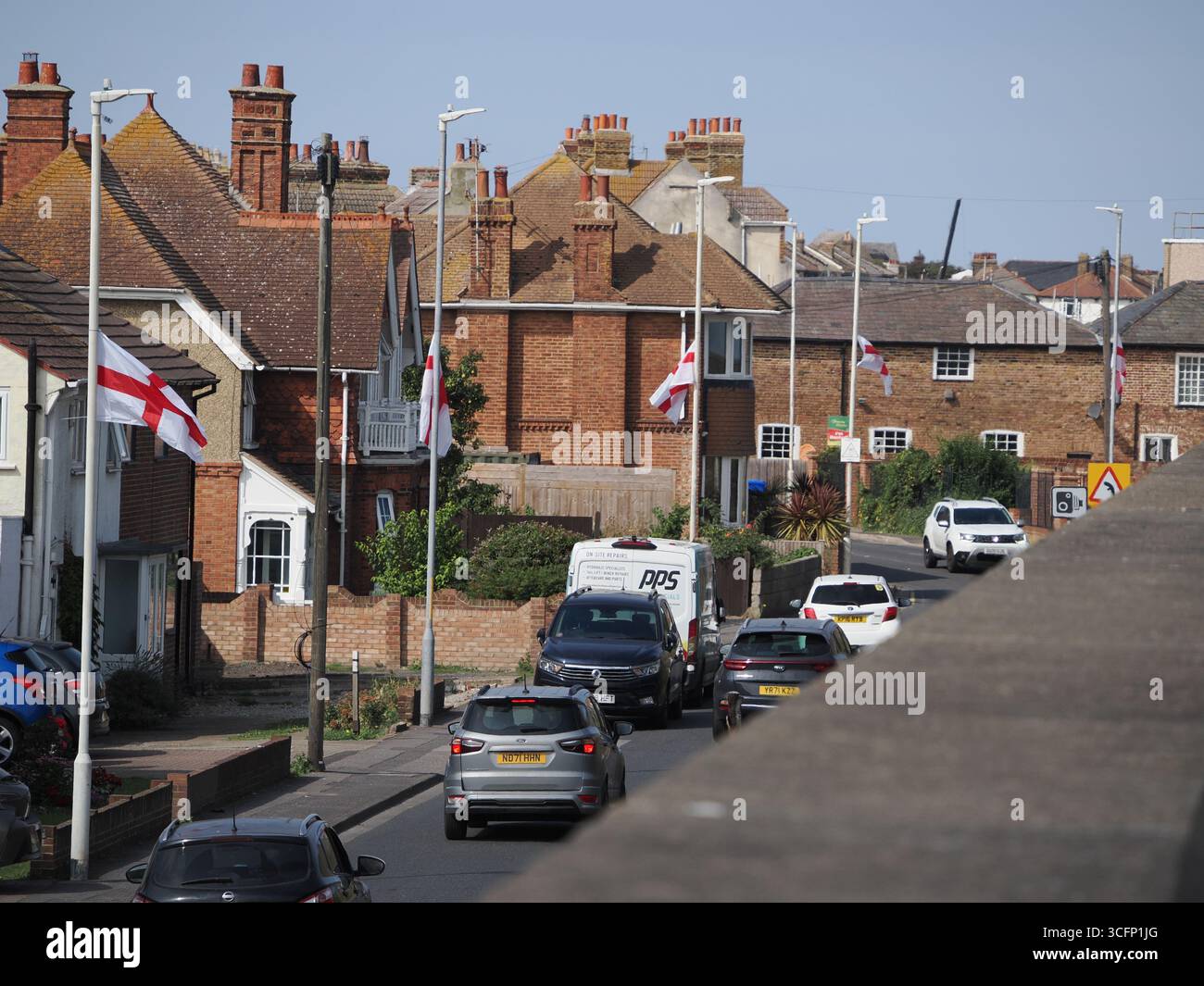 Sheerness, Kent, UK. 24th Aug, 2025. St George flags have appeared ...