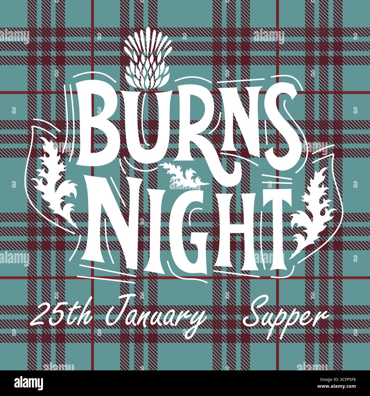 Burns night supper background with thistle on tartan background. Menu ...