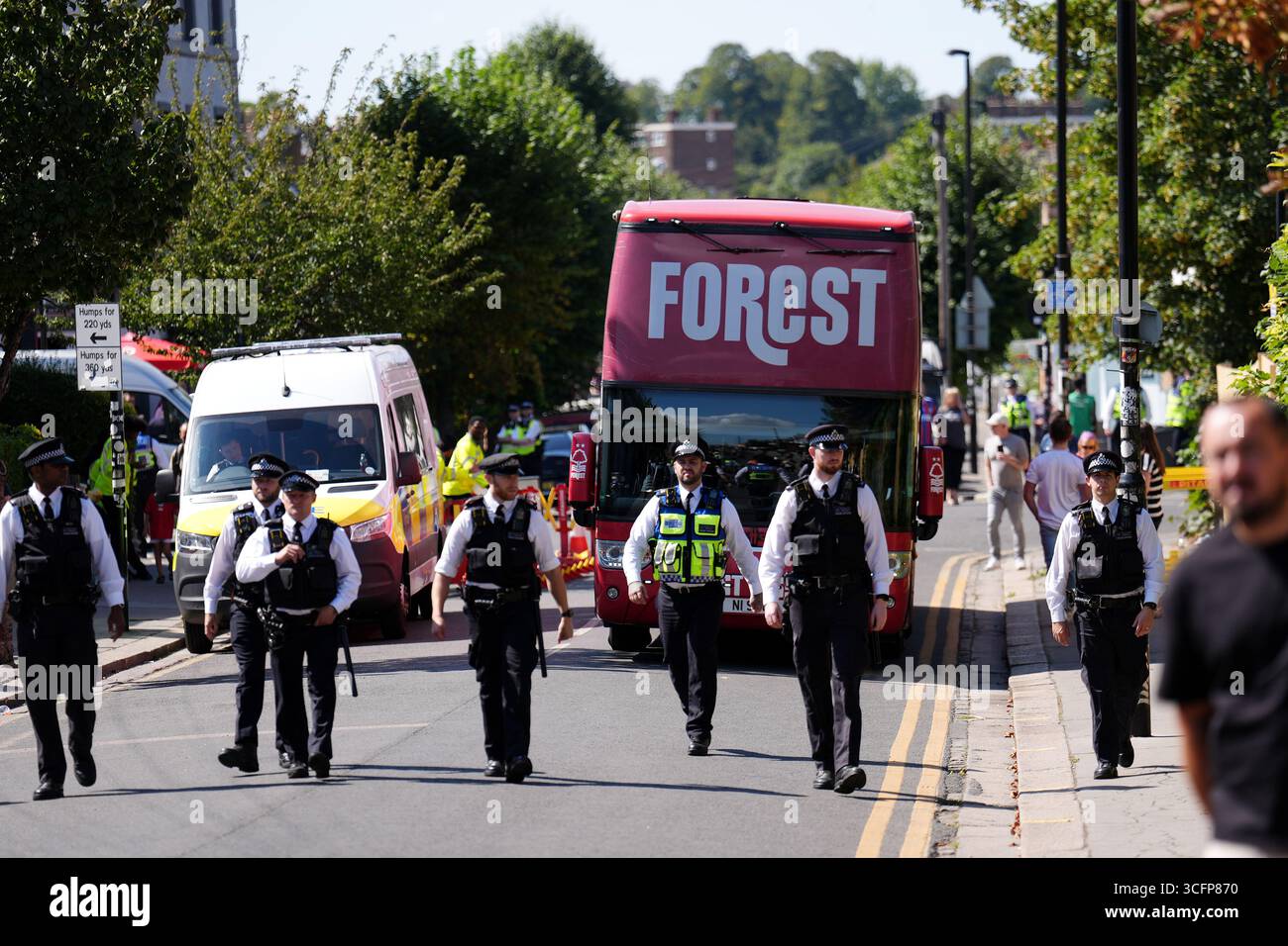 The Nottingham Forest team coach heads to the ground via police escort ...