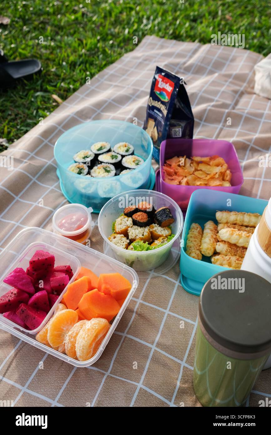 Pekanbaru, Indonesia - February 15, 2025: Afternoon picnic setup on ...