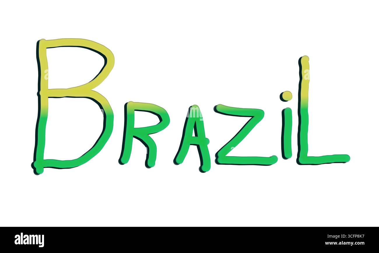 The word Brazil is written in green and yellow gradient colors against ...