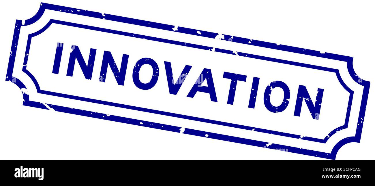 Grunge blue innovation word square rubber stamp on white background ...
