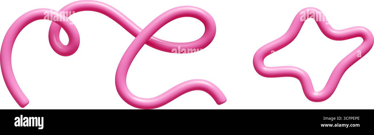 Pink 3d doodle line elements with glossy finish - curved loop, wavy ...