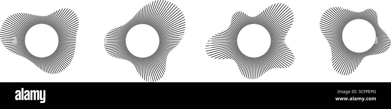 Black circular sound wave patterns with radiating lines for audio ...