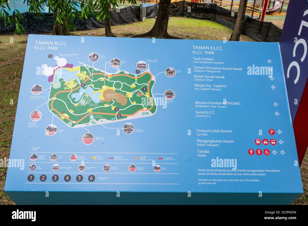 A large illustrated visitor’s map of the Taman KLCC, (Kuala Lumpur City ...