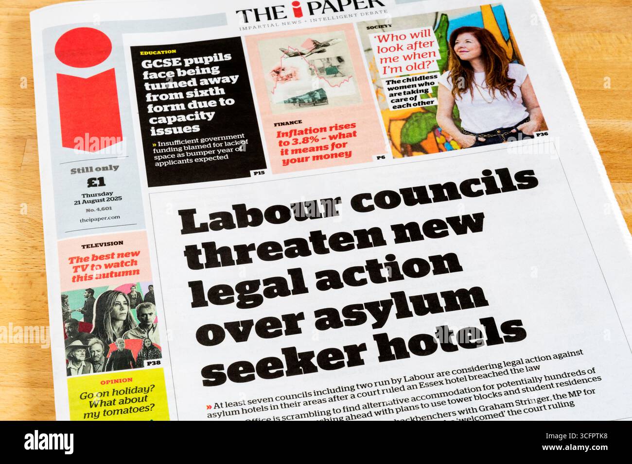 21 August 2025. Front page headline in The i Paper reads Labour ...