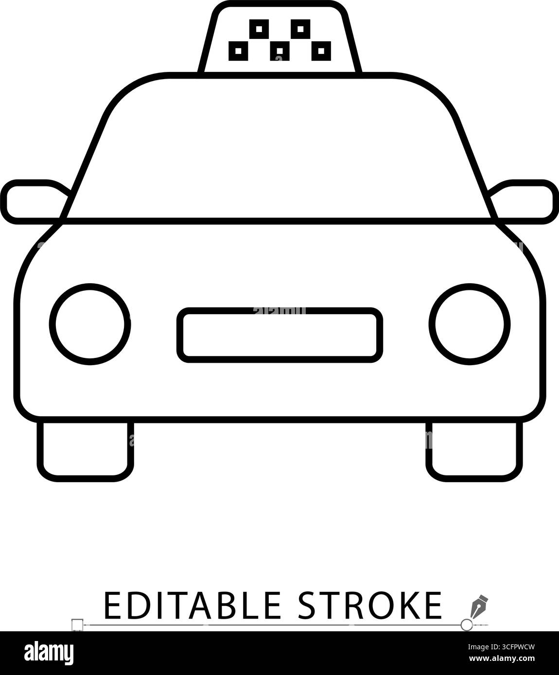 Taxi line icon with editable stroke. Vector outline of car with checker ...