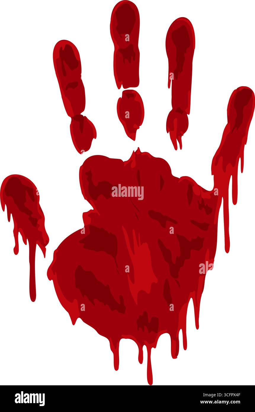Spooky dripping red handprint illustration for horror or Halloween ...