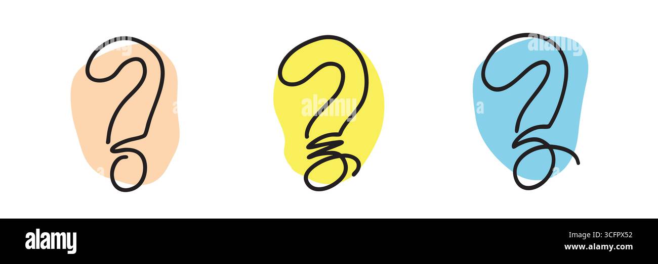 Set of Continuous line drawing question marks with colorful abstract ...