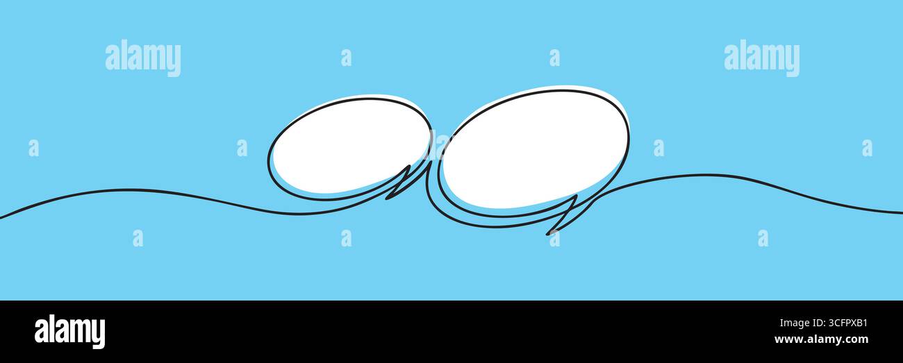 Continuous line drawing speech bubbles with blue background abstract ...