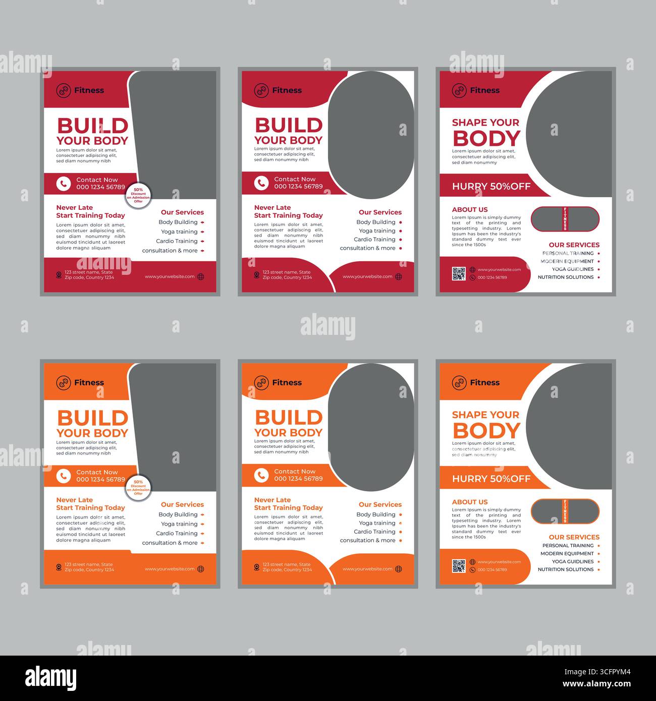 Fitness Gym Flyer Template Set – Modern Red and Orange Workout ...