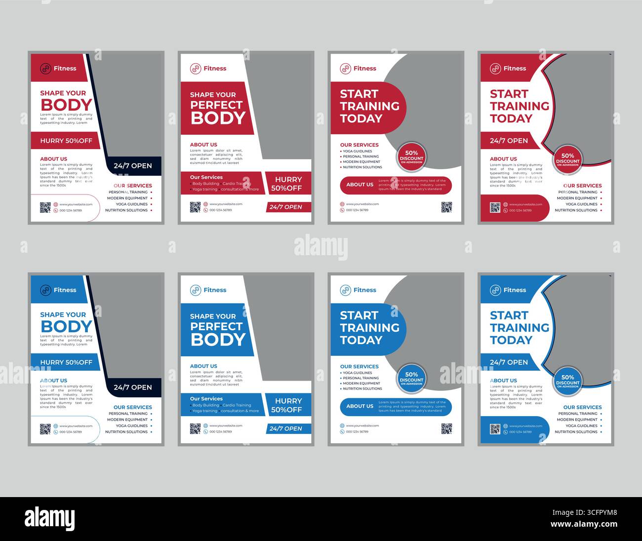 Fitness Gym Flyer Template Set – Modern Red and Blue Workout ...