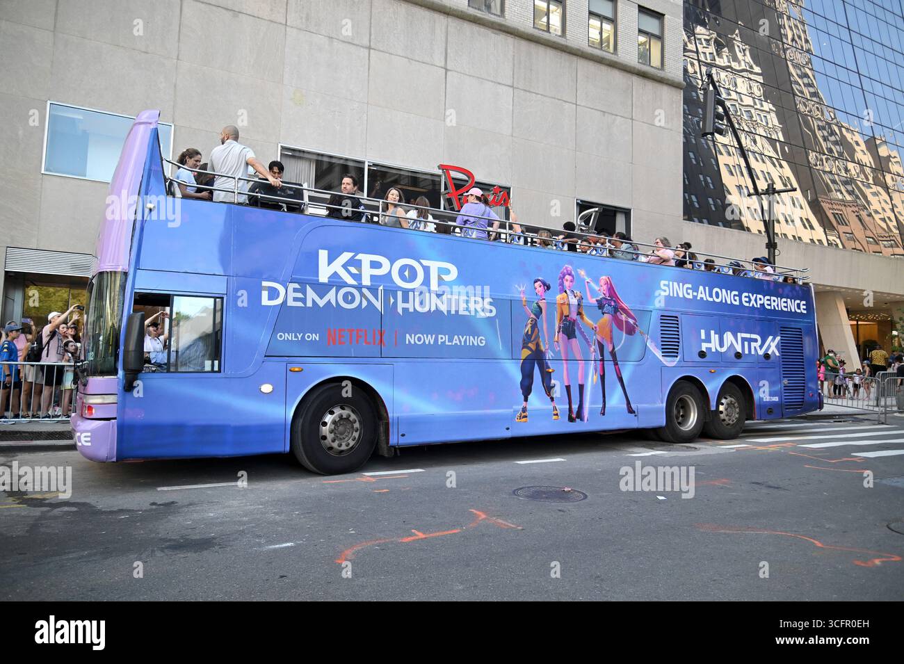 Double decker bus decorated for the KPop Demon Hunters-Sing Along ...
