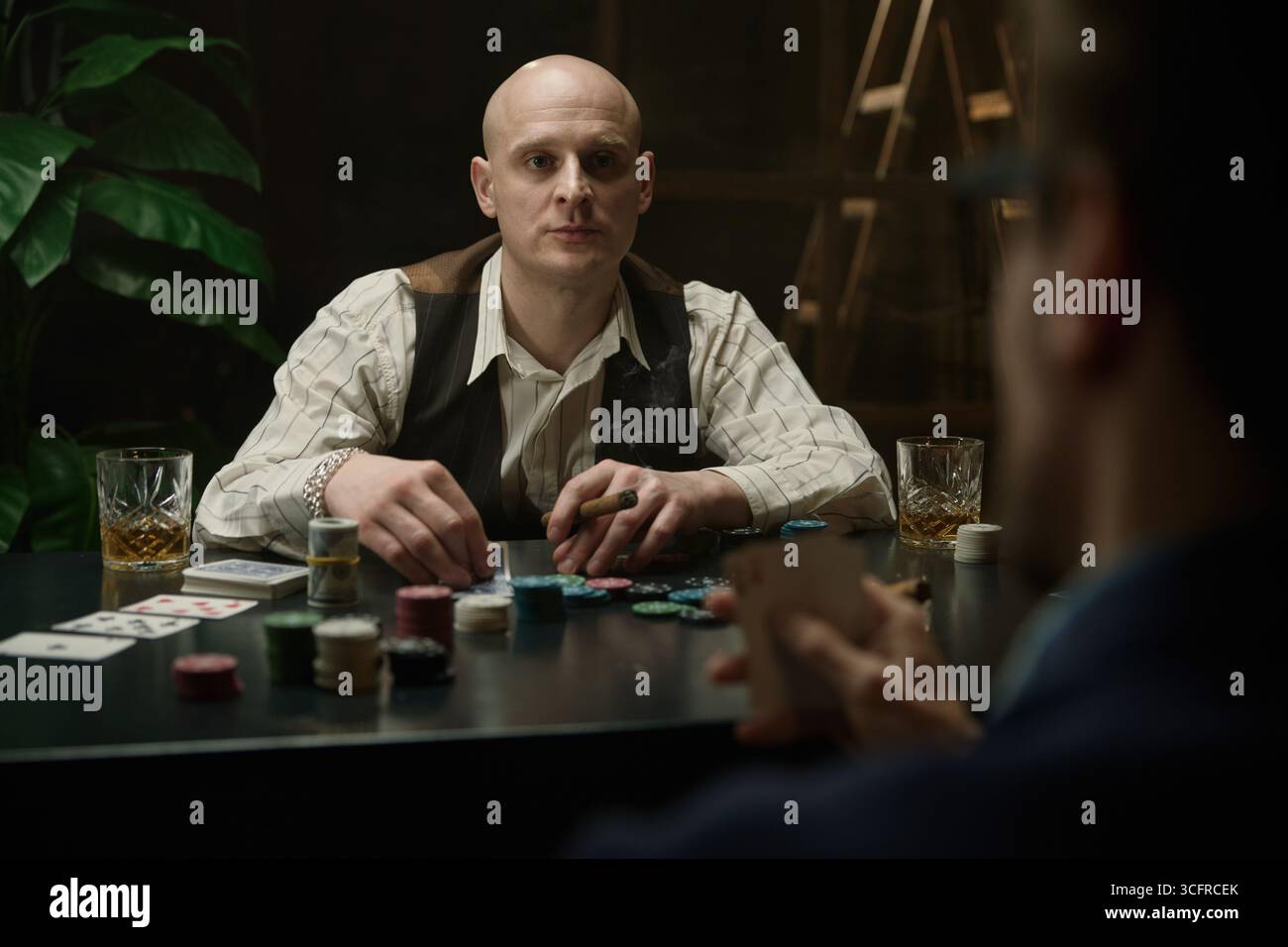 An intense and captivating poker game scene filled with intriguing and ...