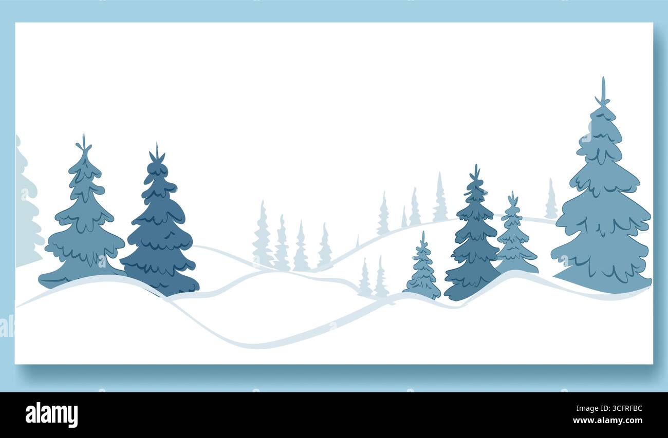 A tranquil winter landscape with rolling snowy hills and clusters of ...