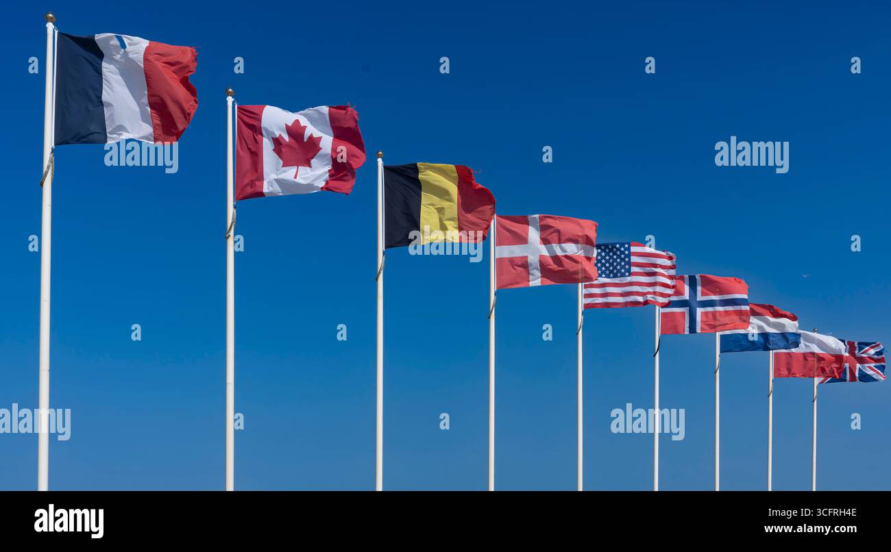 Alignment of national flags of the Allies of the Second World War along ...