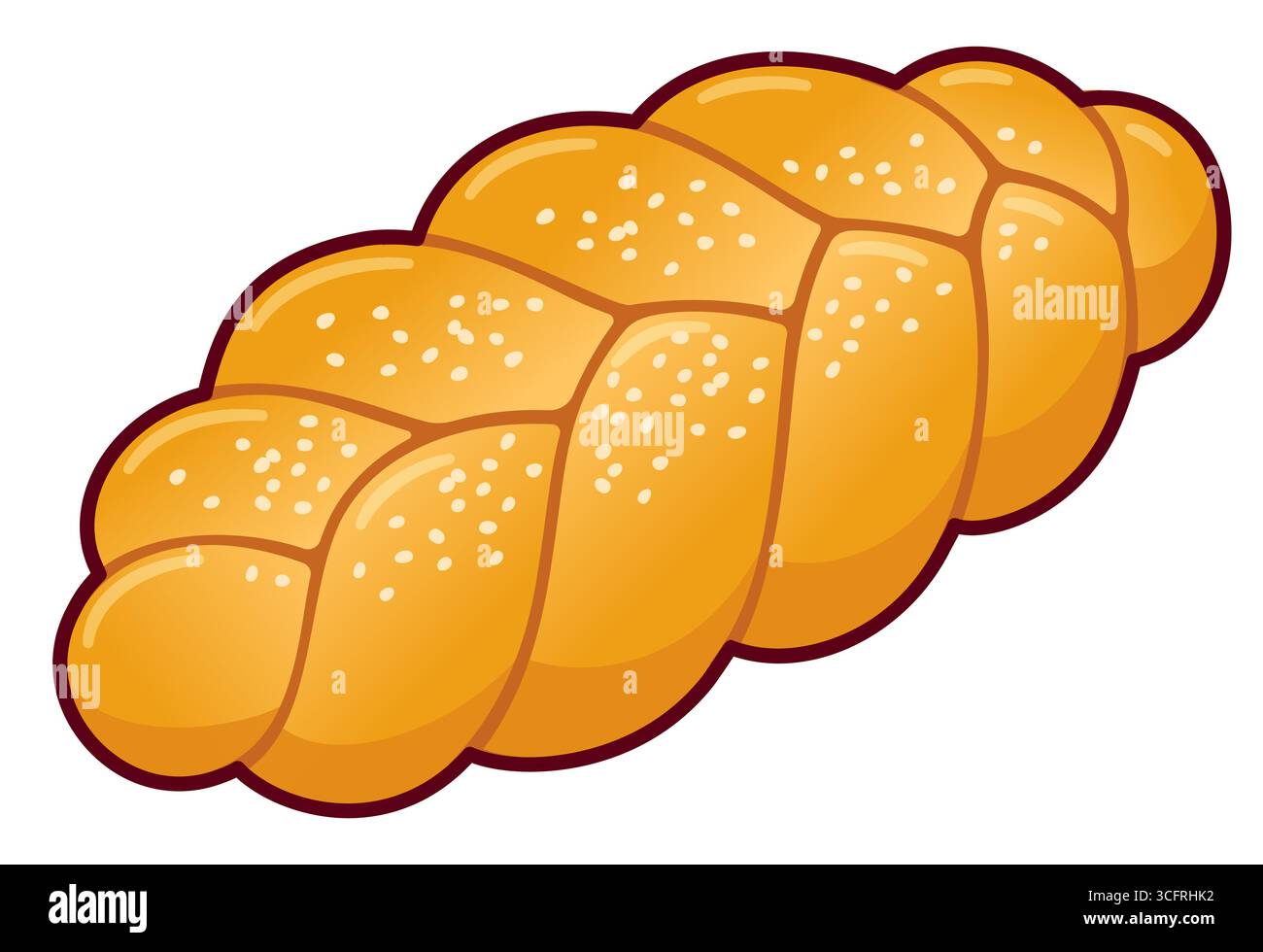 Challah, traditional braided bread loaf. Black and while line icon and ...