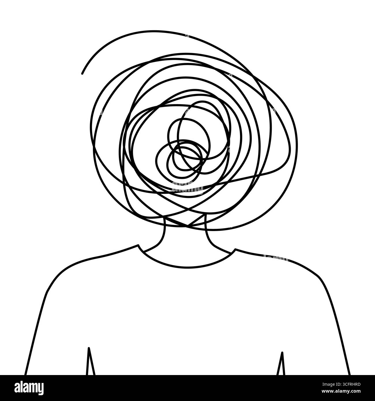 Confused thoughts linear drawing vector illustration. Personality ...