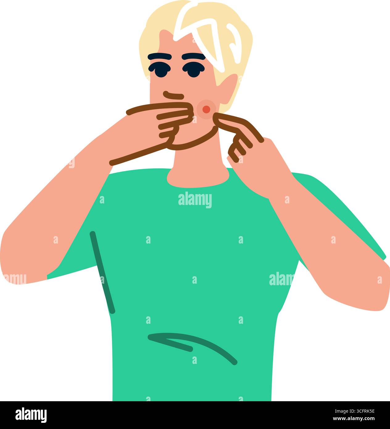 Young man touching pimple on face suffering from acne Stock Vector ...
