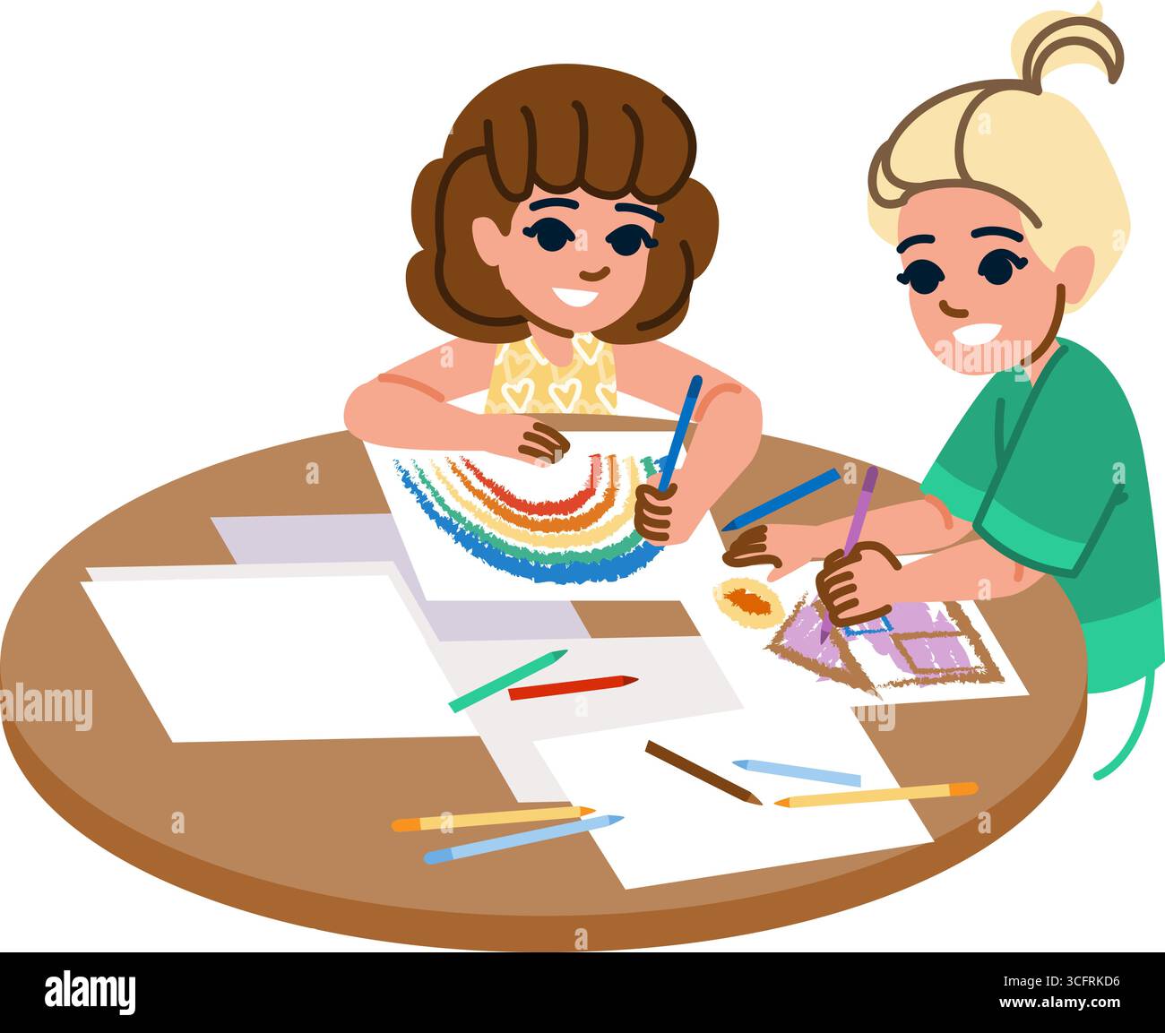 Kindergarten crayons table Stock Vector Images - Alamy