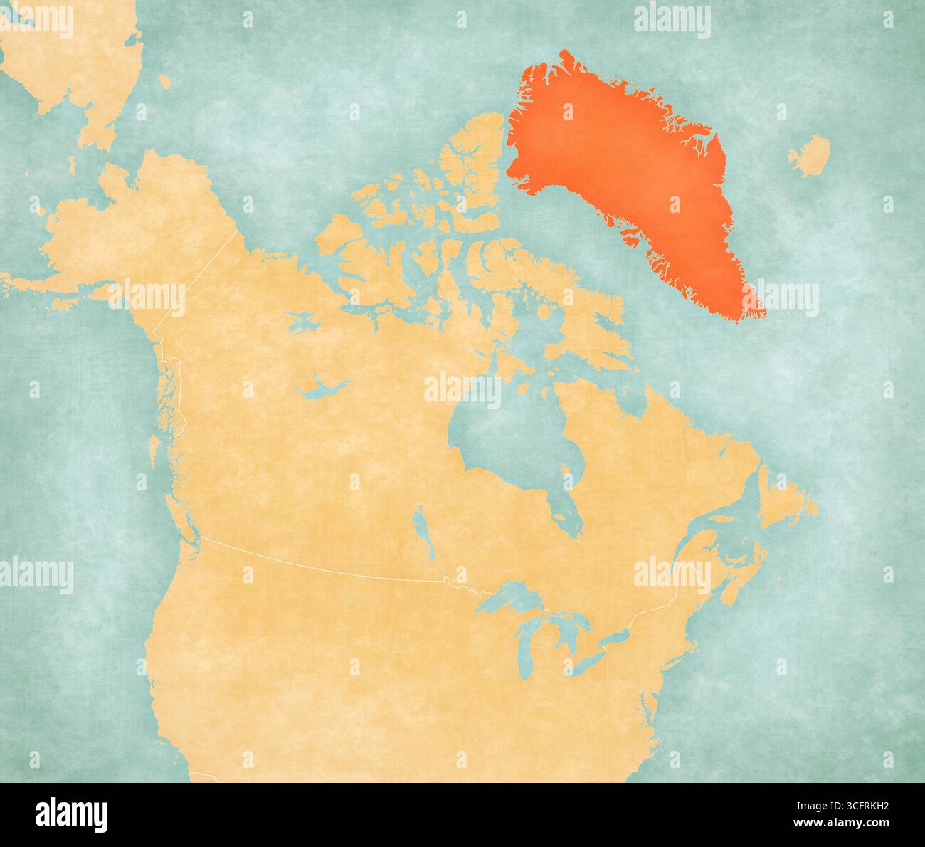 Greenland on the map of Canada in soft grunge and vintage style, like ...