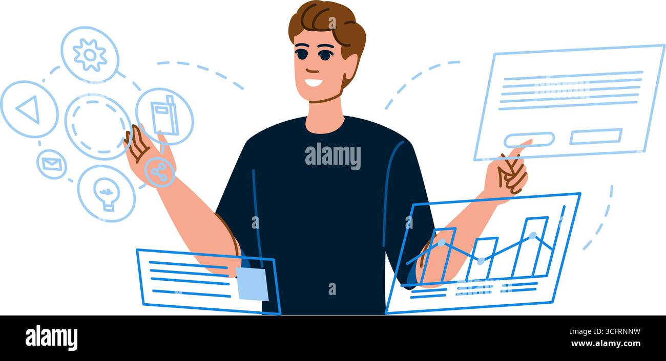 Software developer managing digital marketing campaign using virtual ...