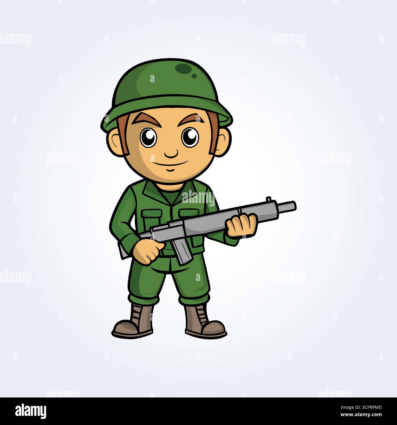 An illustration cartoon character of an army man in green uniform and a ...