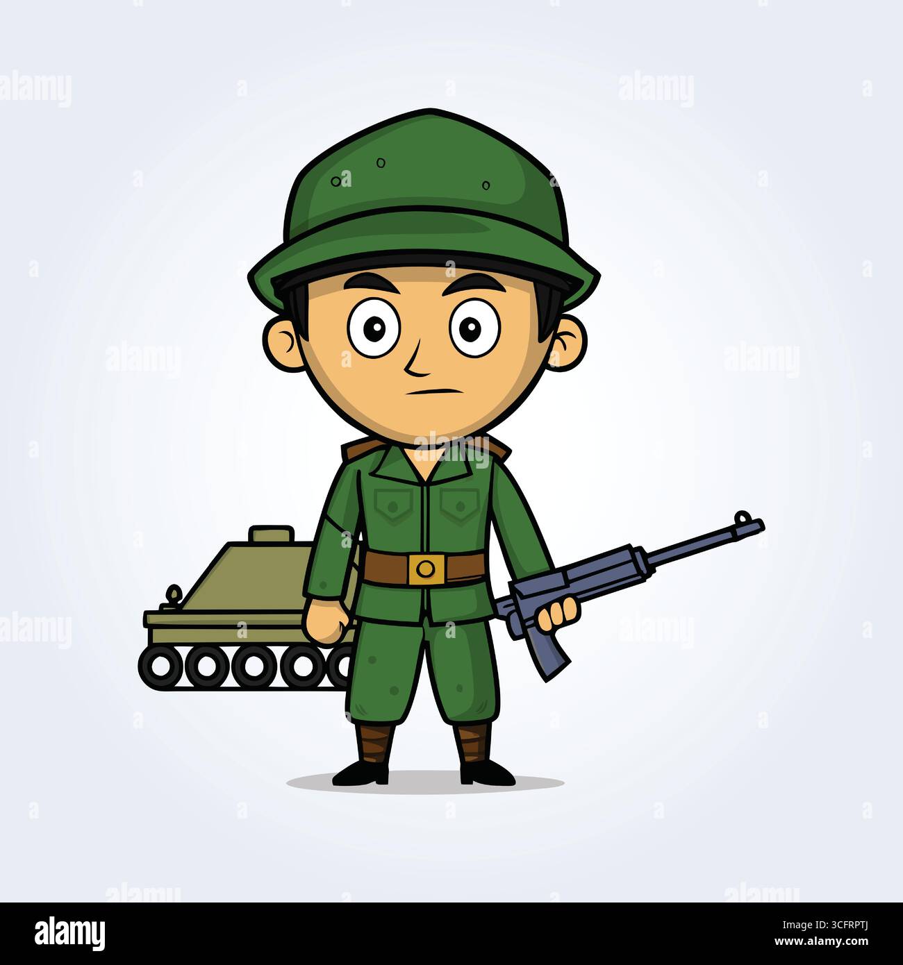 An illustration cartoon character of an military man a gun in left and ...