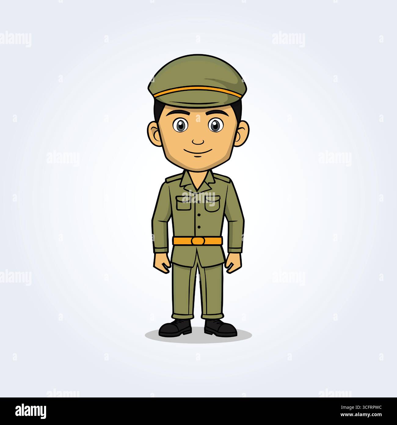 An illustration cartoon character of an military man fullbody uniform ...