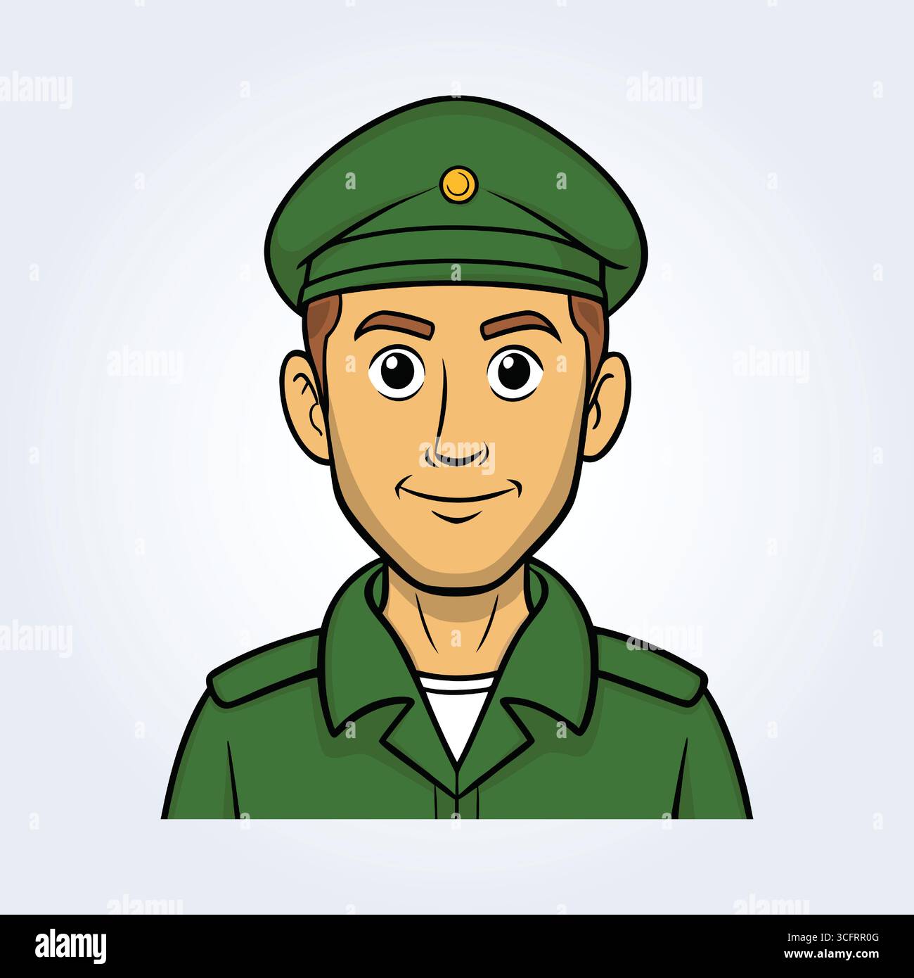 An illustration cartoon character of an army man open eyes in green ...